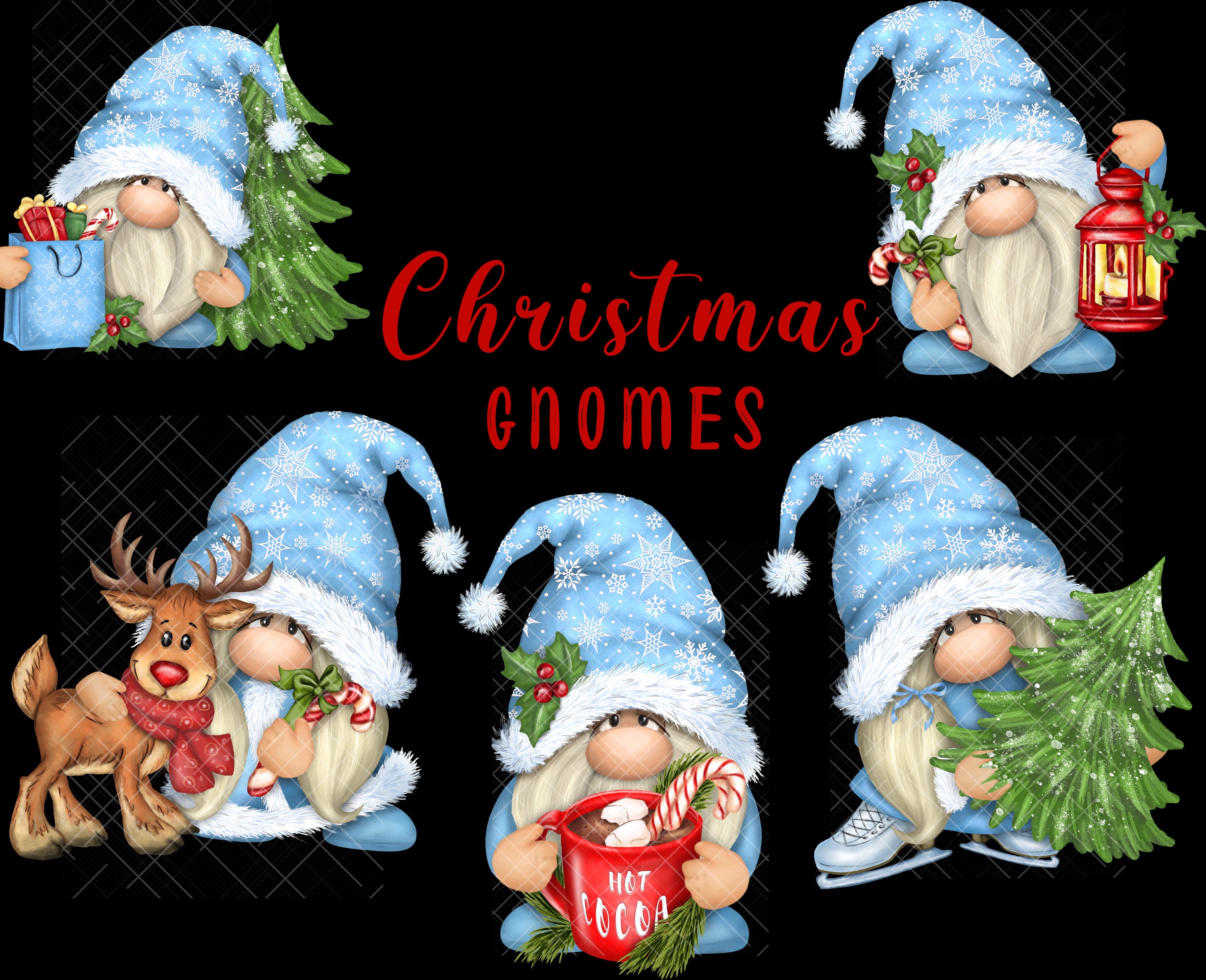Christmas Gnomes PNG Clipart Cute Gonk Digital Watercolor - Etsy