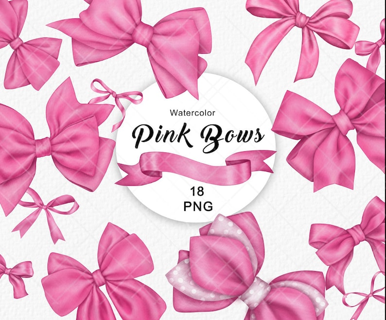 Watercolor Pink Ribbon Bows PNG Clipart Graphics Handpainted Planner ...