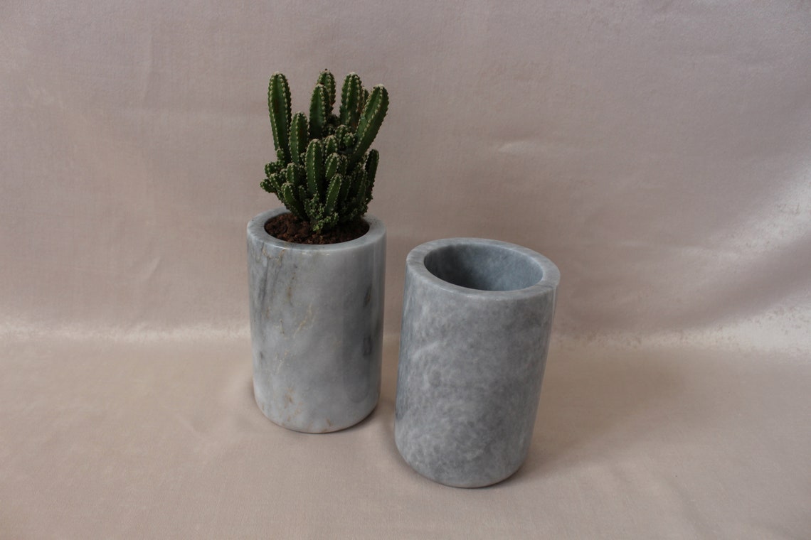 Marble Pot, Original Grey Marble Pot, Marble Vase, Pots for Plants ...