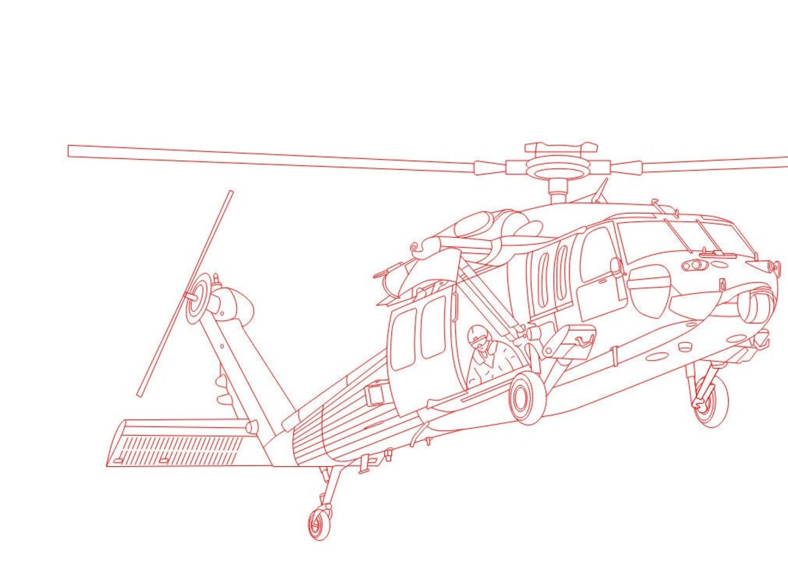 Helicopter, Vector Line Drawing Illustration, AI, Cdr, Dxf, Eps, Pdf ...