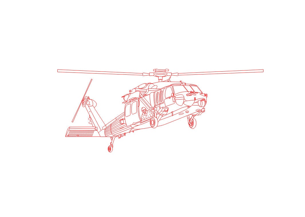 Helicopter Vector Line Drawing, Laser Engraving Files (digital Download ...