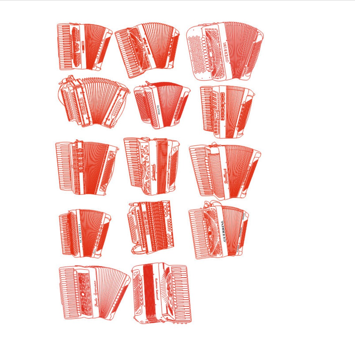 Accordions, Vector Line Drawing Illustration, AI, Cdr, Dxf, Eps, Pdf ...