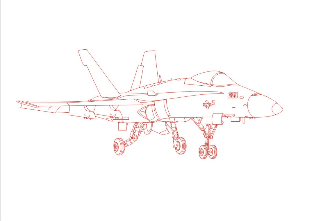 Military Plane, Vector Line Drawing Illustration, AI, Cdr, Dxf, Eps ...