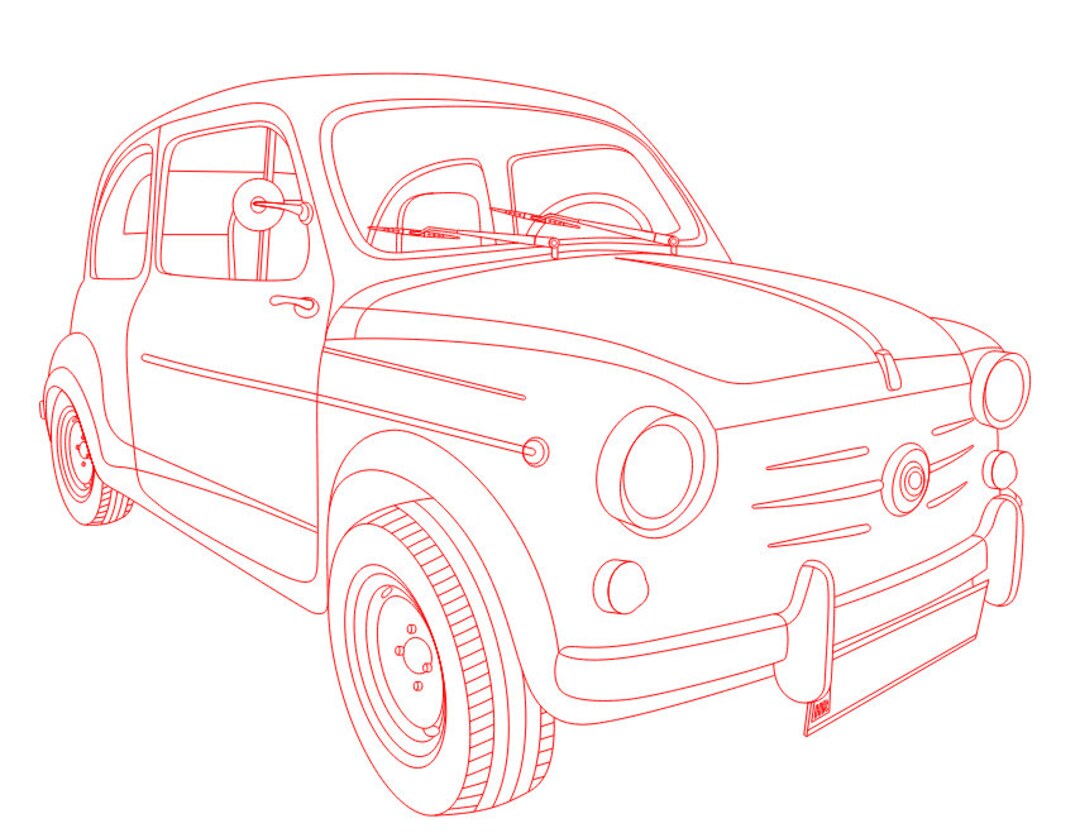Classic Italian Car Vector Line Drawing, Laser Engraving Files (digital ...