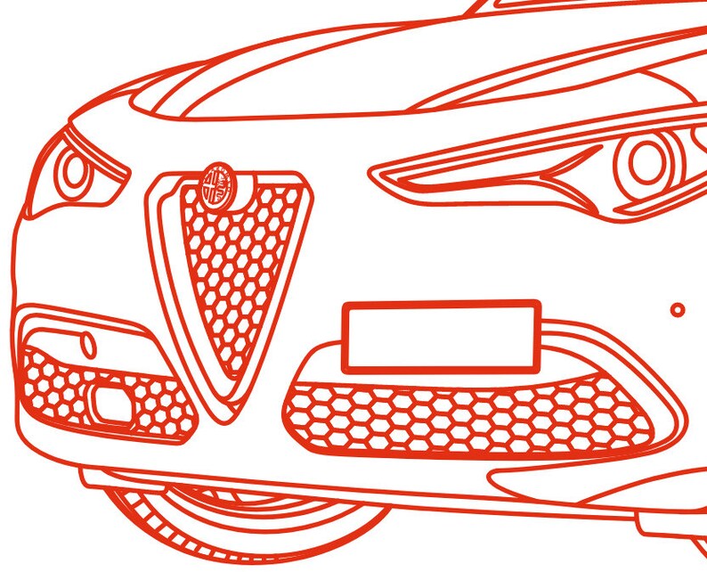 Digital Car, Vector Line Drawing Illustration, AI, CDR, DXF, Eps, Pdf ...