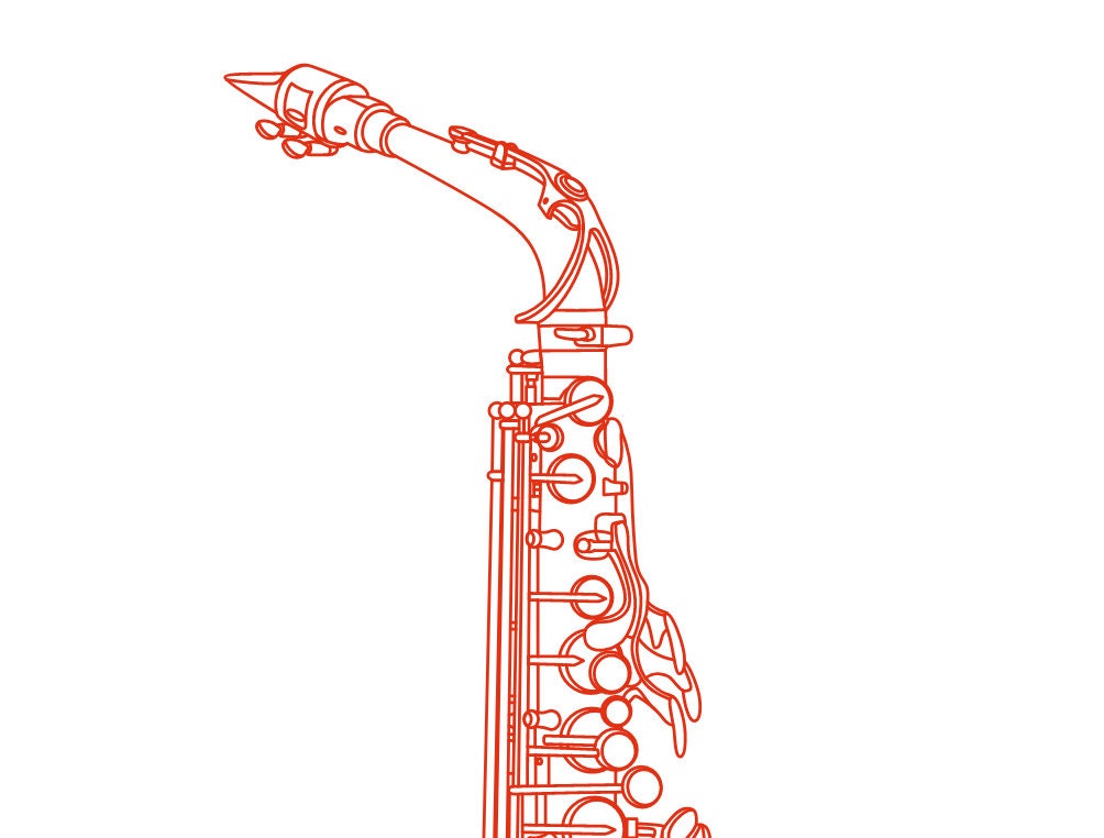 Saxophone, Vector Line Drawing Illustration, AI, Cdr, Dxf, Eps, Pdf ...