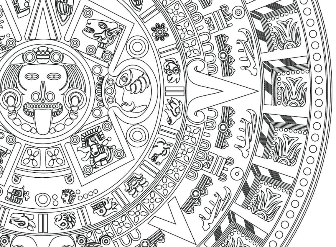 Calendario Azteca Místico - Dibujo digital vectorial para grabado láser ...