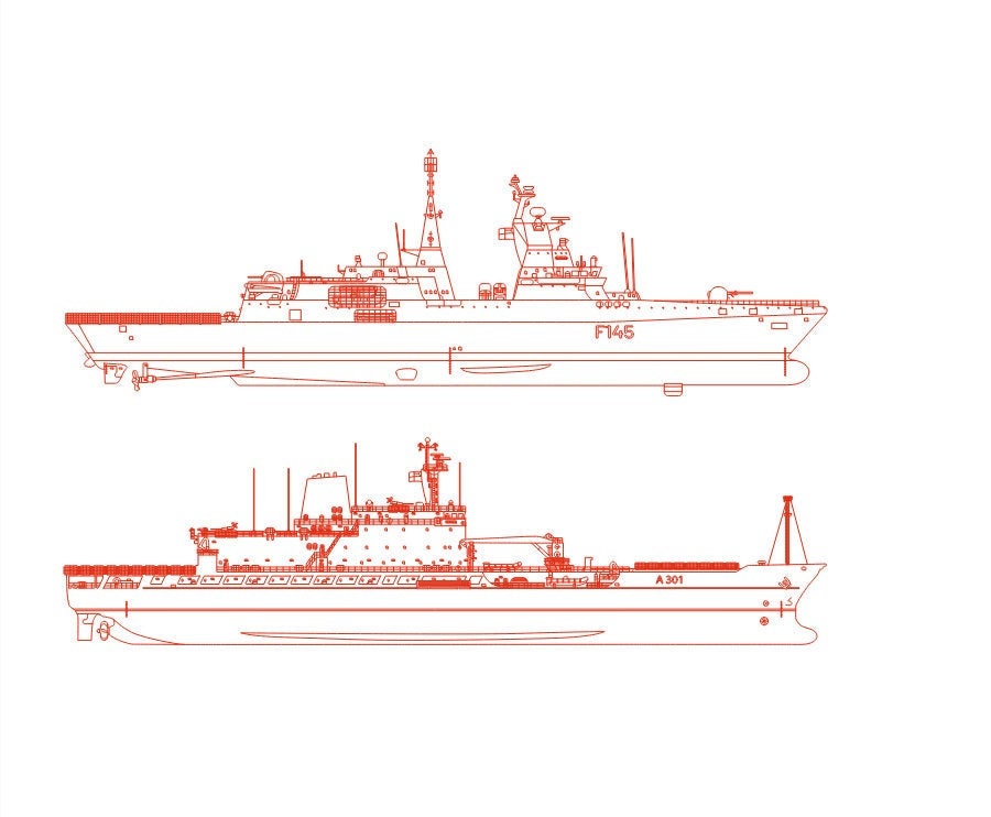 2 Ships, Vector Line Drawing Illustration, AI, Cdr, Dxf, Eps, Pdf ...