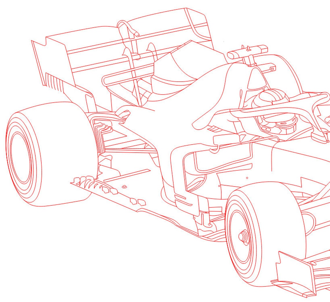 Formula Car, Vector Line Drawing Illustration, AI, Cdr, Dxf, Eps, Pdf ...