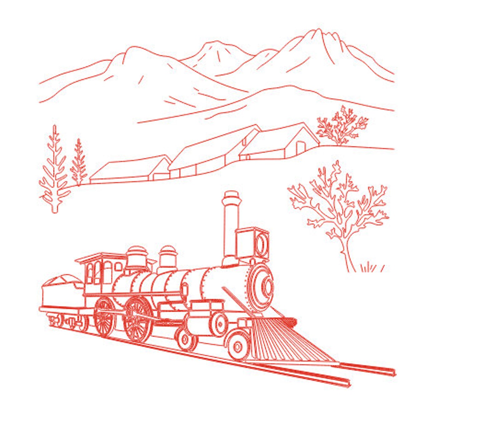 Steam Locomotive, Vector Line Drawing Illustration, AI, Cdr, Dxf, Eps ...