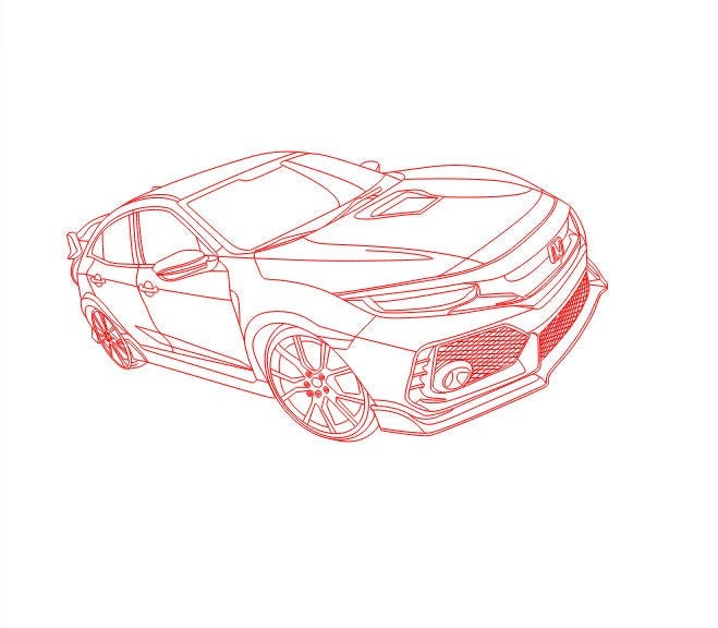 Honda Civic Type R Vector line drawing illustration AI CDR | Etsy