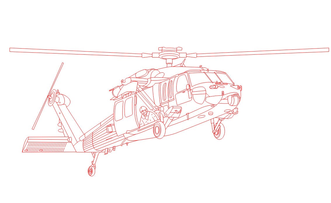 Helicopter Vector Line Drawing, Laser Engraving Files (digital Download ...