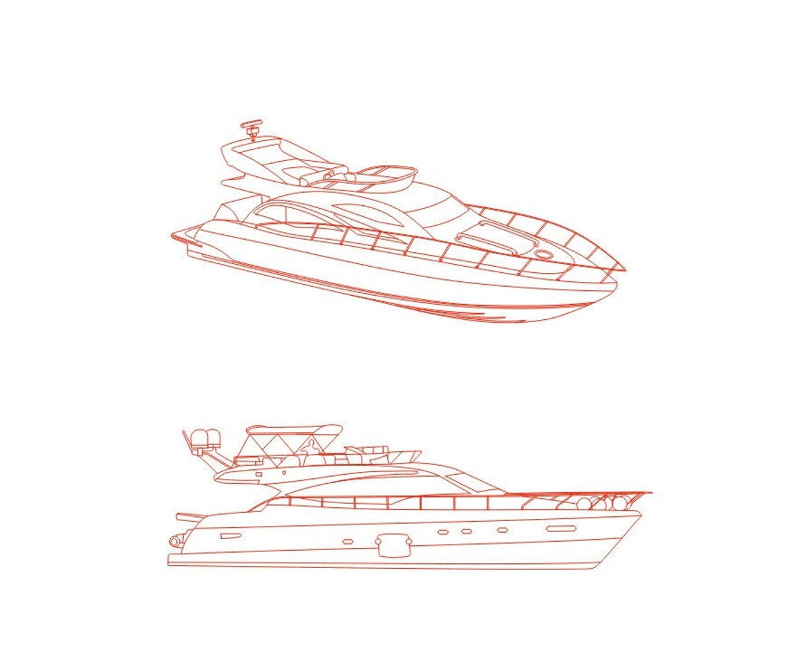Yacht, Vector Line Drawing Illustration, AI, Cdr, Dxf, Eps, Pdf Vector ...