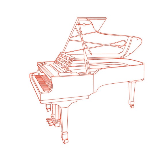 Piano Vector Line Drawing Illustration AI Cdr Dxf Eps - Etsy