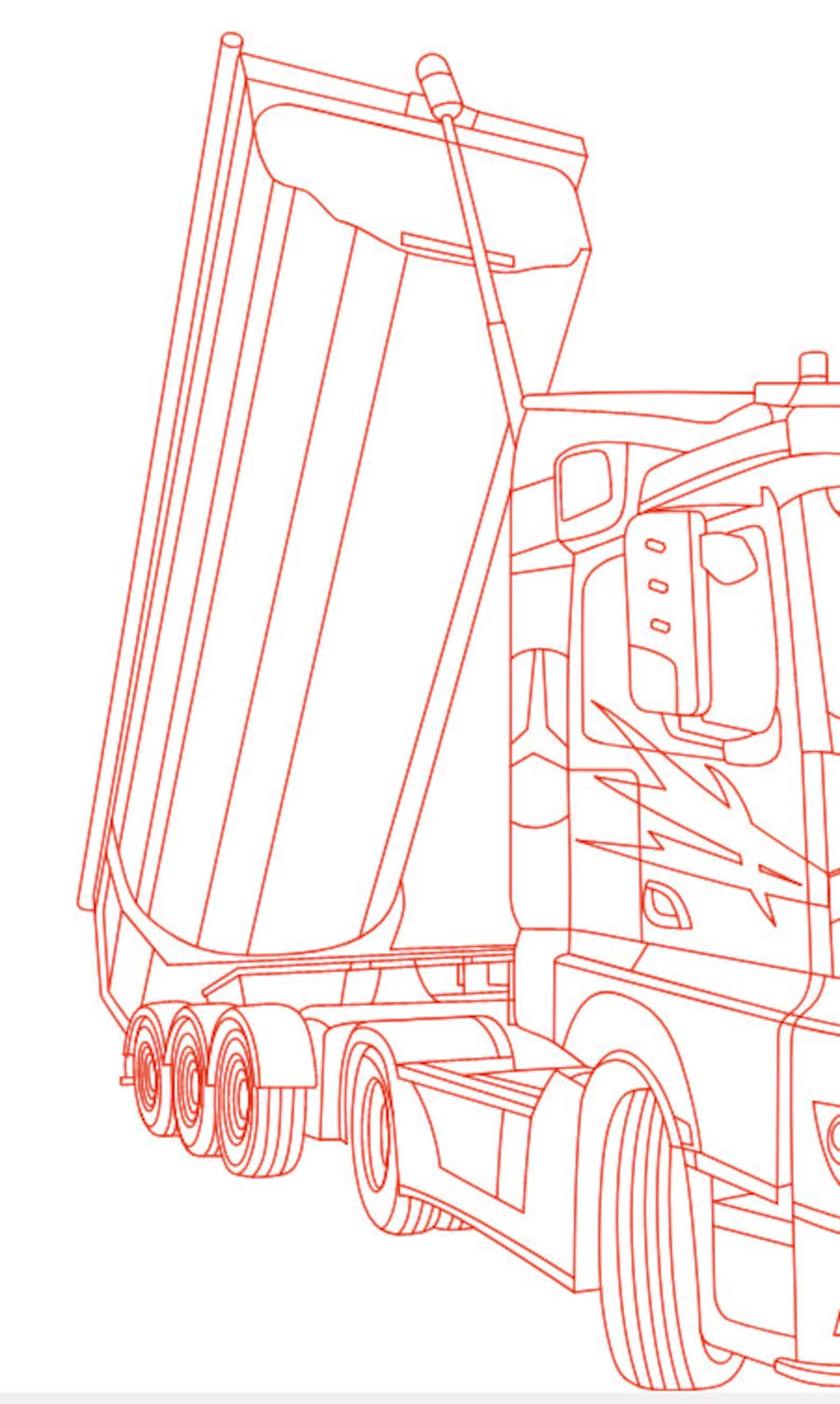 Digital Truck Tipper, Vector Line Drawing Illustration, AI, CDR, DXF ...