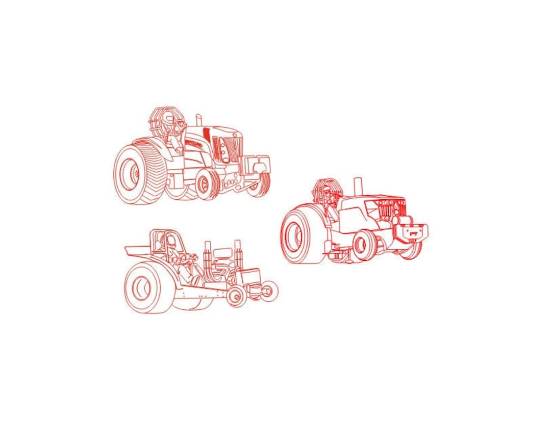Tractor Pulling, 3 Pcs of Power Pulling, Vector Line Drawing AI, Cdr ...