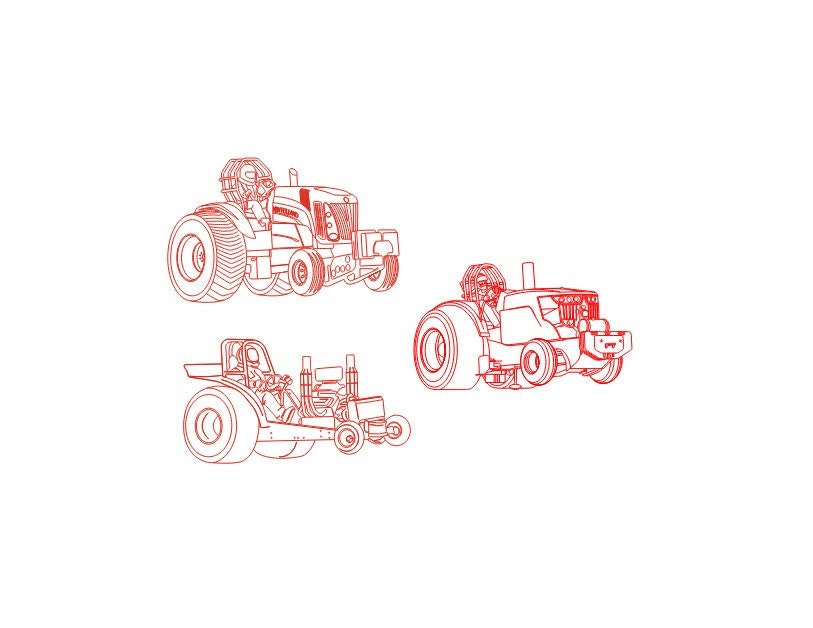 Tractor Pulling, 3 Pcs of Power Pulling, Vector Line Drawing AI, Cdr ...