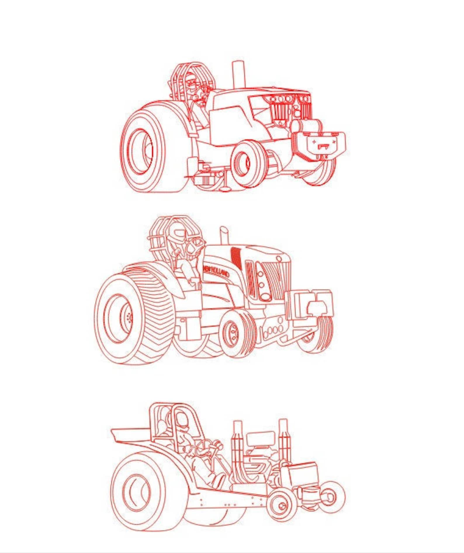 Tractor Pulling, 3 Pcs of Power Pulling, Vector Line Drawing AI, Cdr ...