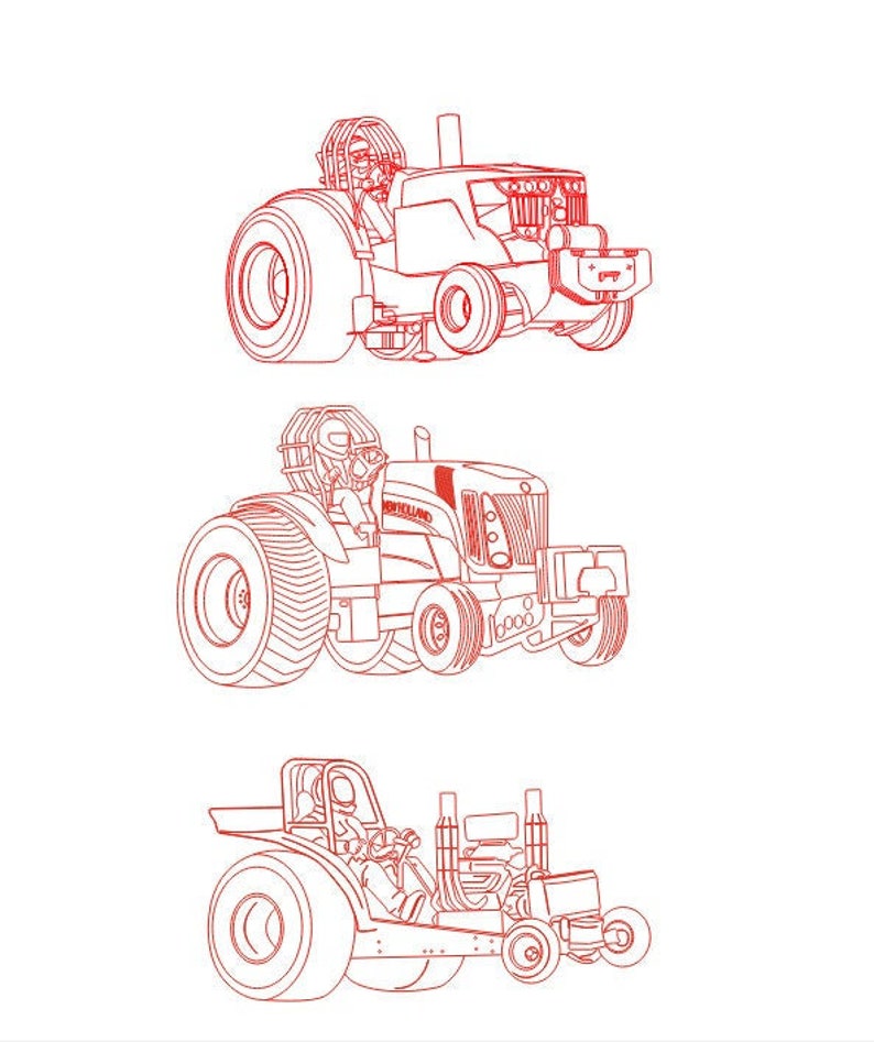 Tractor Pulling, 3 Pcs of Power Pulling, Vector Line Drawing AI, Cdr ...