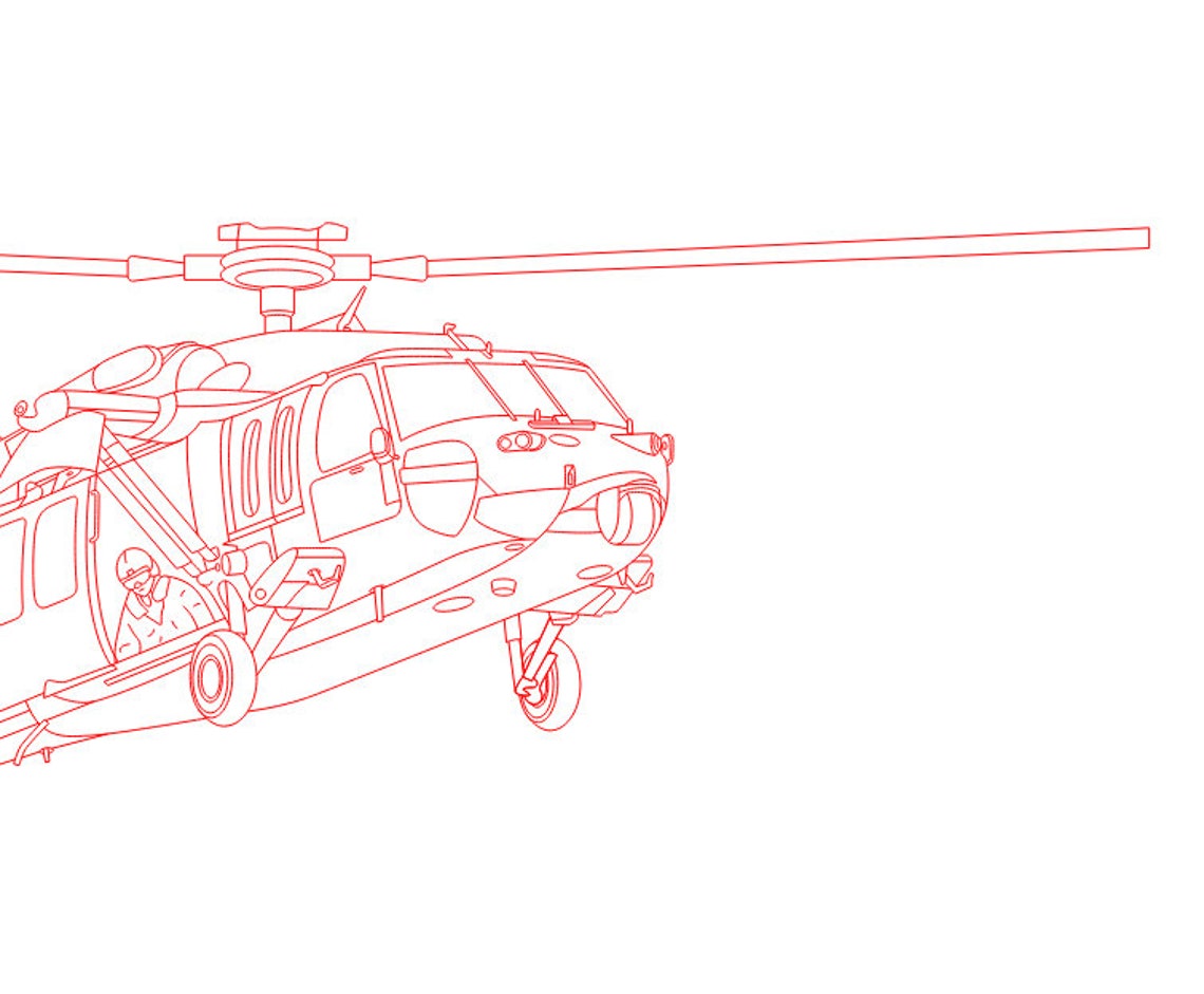Helicopter, Vector Line Drawing Illustration, AI, Cdr, Dxf, Eps, Pdf ...