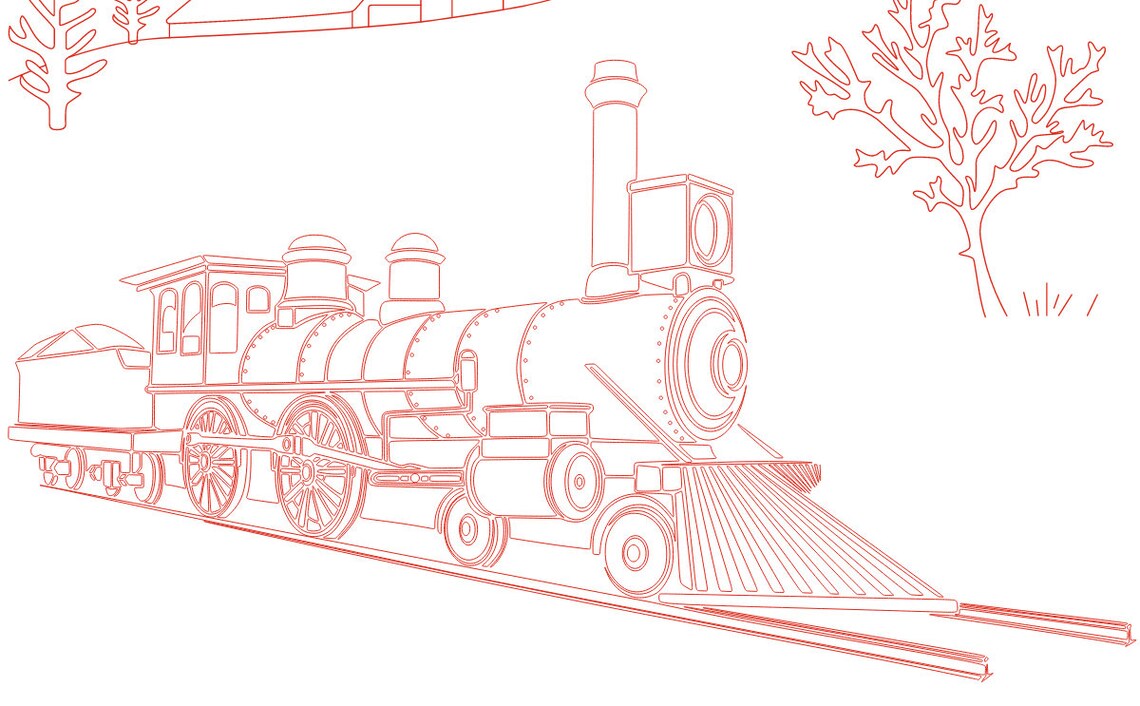 Steam Locomotive, Vector Line Drawing Illustration, AI, Cdr, Dxf, Eps ...