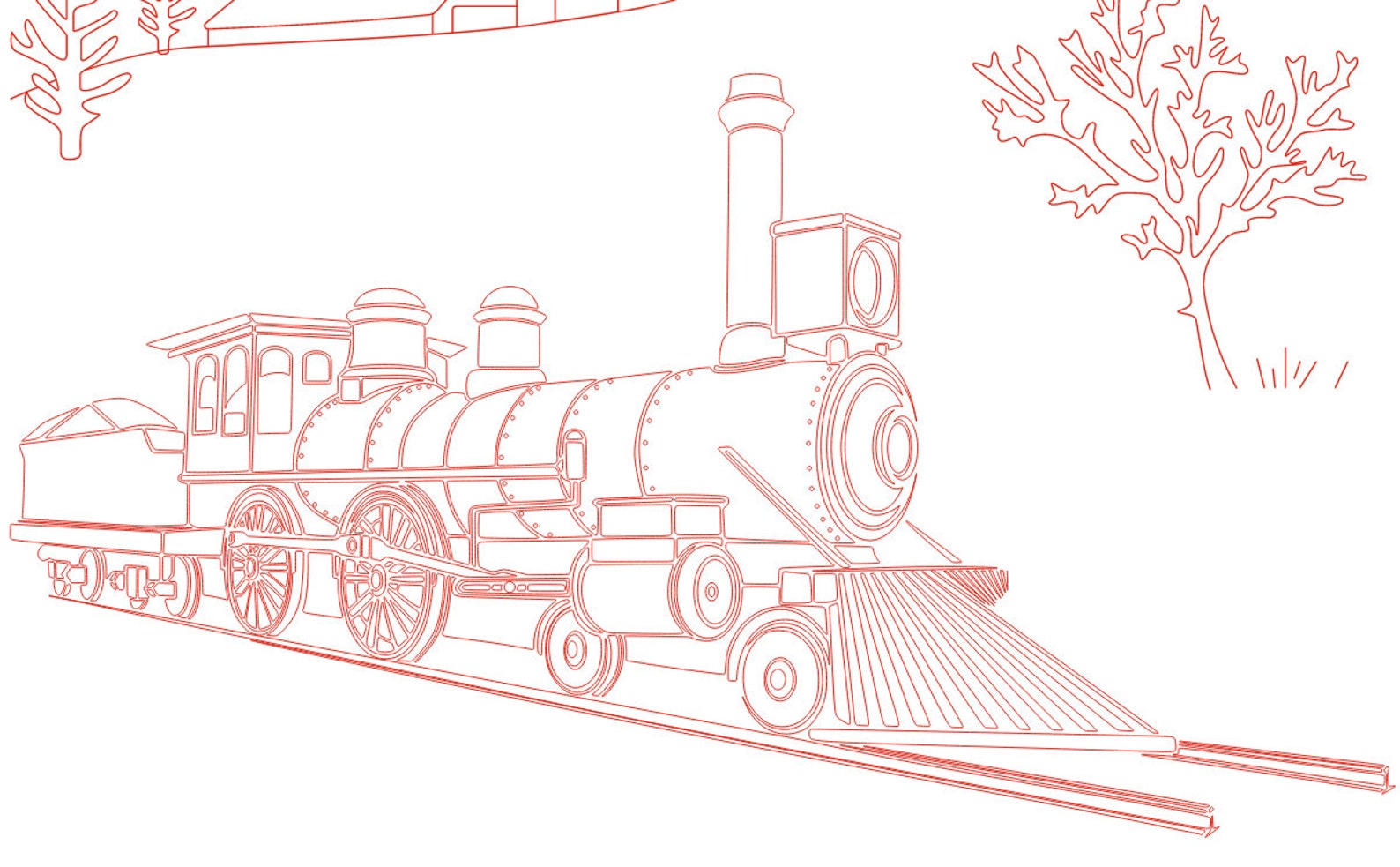 Steam Locomotive, Vector Line Drawing Illustration, AI, Cdr, Dxf, Eps ...