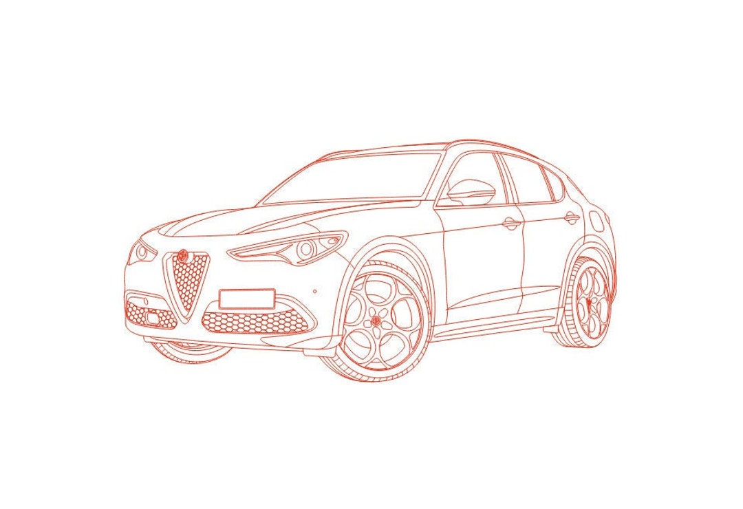 Digital Car, Vector Line Drawing Illustration, AI, CDR, DXF, Eps, Pdf ...