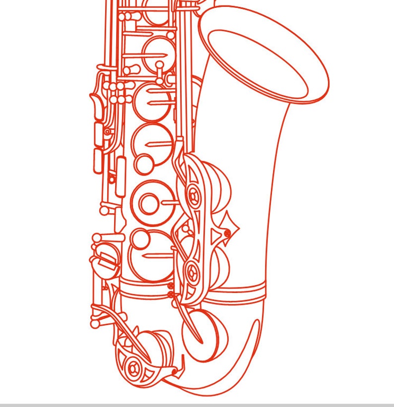 Saxophone, Vector Line Drawing Illustration, AI, Cdr, Dxf, Eps, Pdf ...