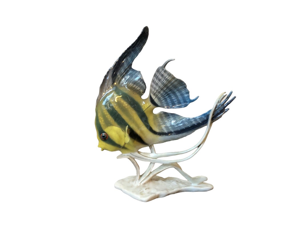 Vintage Tabletop Decor Glass Art Angelfish Unique Shelf Decor Object ...