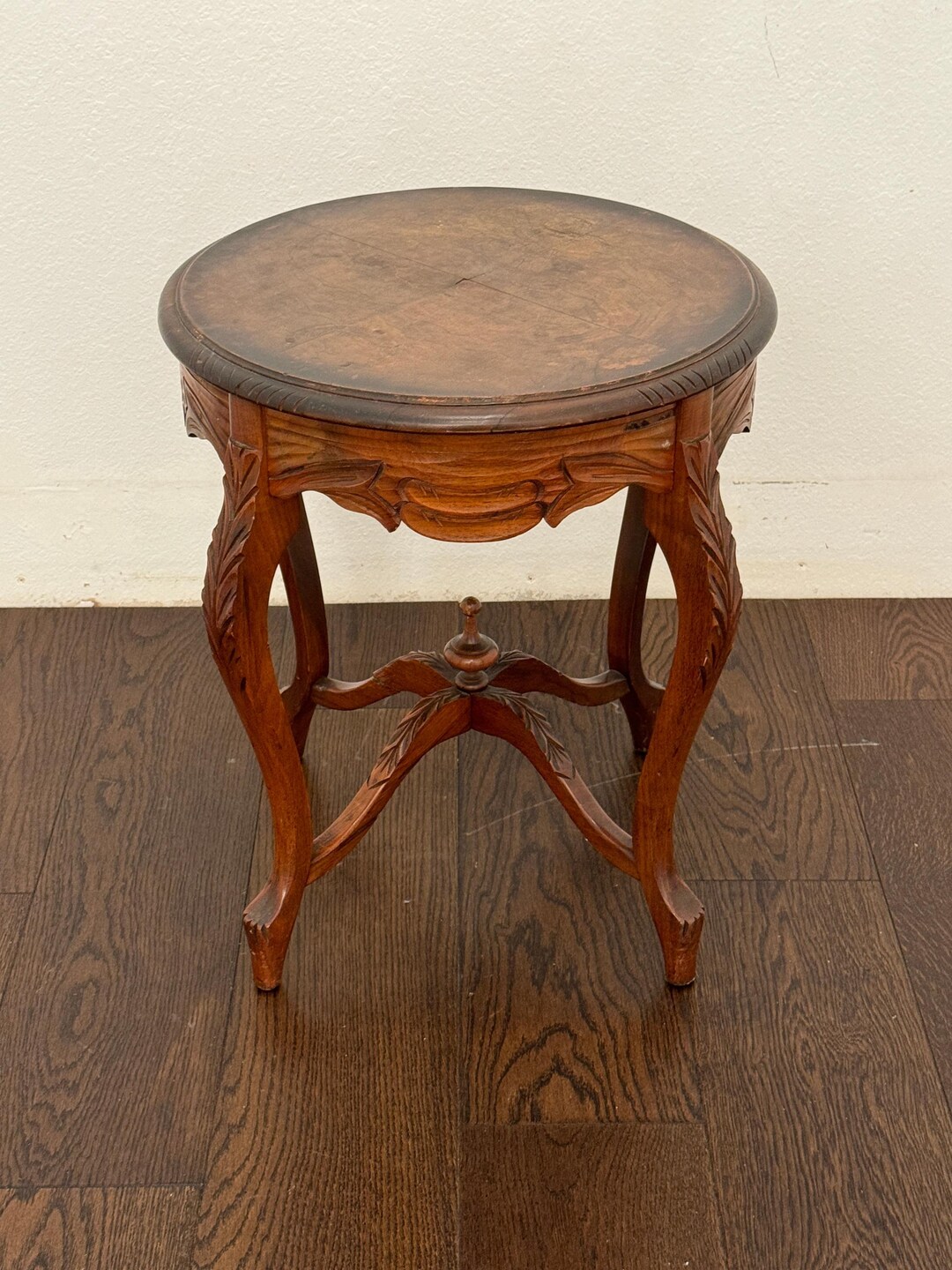 Vintage Accent Table Round Antique Side Table Carved Wood Antique ...