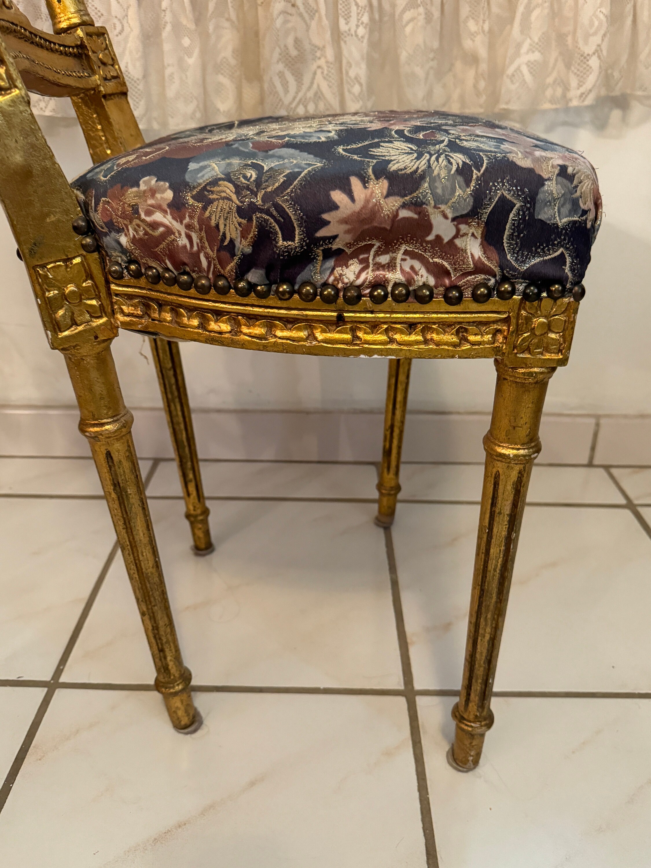 Antique French Louis XIV Chair, Gold Leaf Side Accent Chair, Harp Small ...