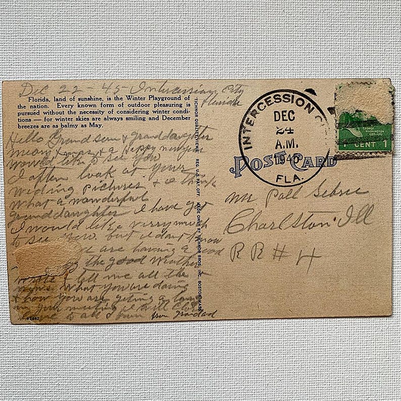 Vintage Color Linen Postcard GREETINGS FROM FLORIDA Postmarked 1945 - Etsy
