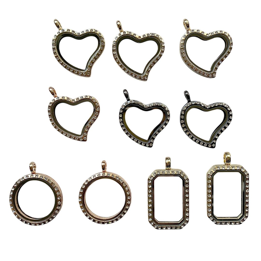 Lot of 10 Pc Assorted Pave Floating Lockets/pendants Keepsake Jewelry ...