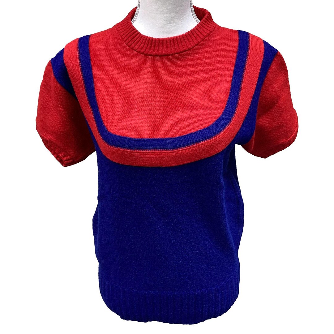 Rare Vintage Cheerleading Sweater Pepster Hall Red Blue Short Sleeve ...