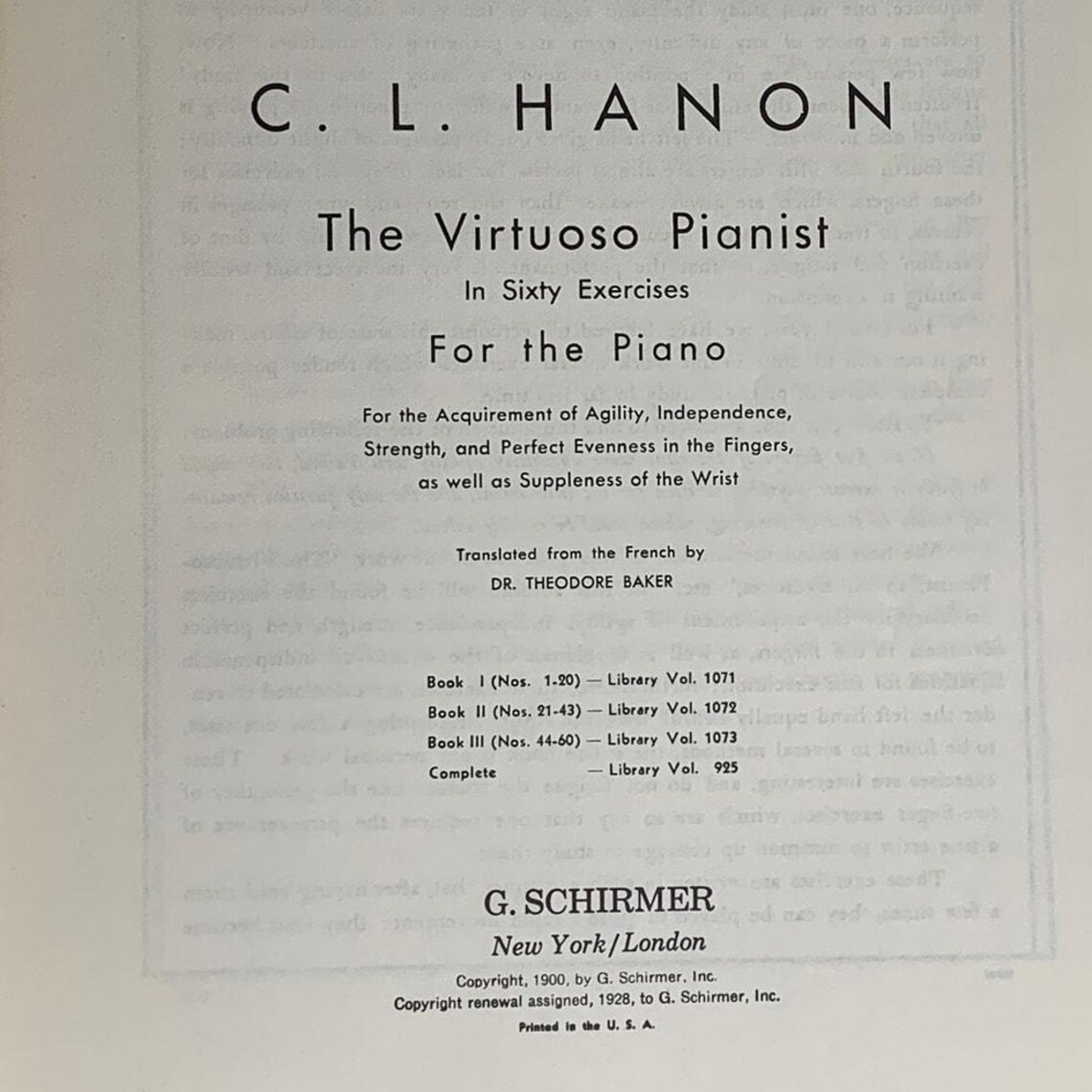 Vintage 1967 HANON the Virtuoso Pianist Book 1 Schirmer's Library Vol ...