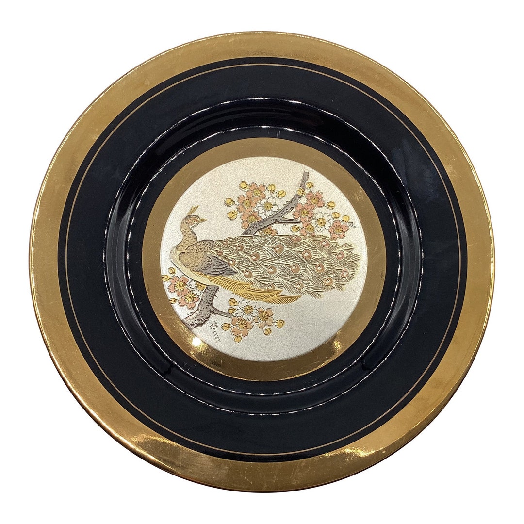 Vintage ART OF CHOKIN Japan Peacock Silver Gold Gilded 6.5 Black ...