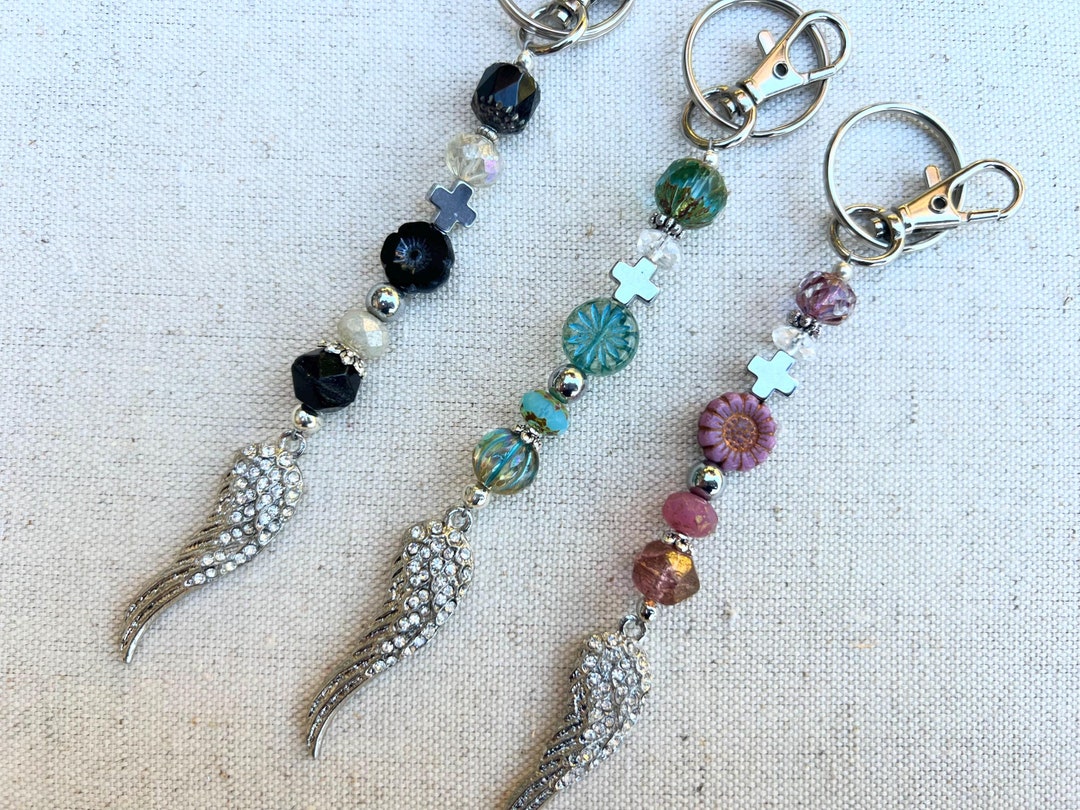 Silver CZ Angel Wing Key Ring Key Fob Purse Charm Czech Glass Crystals ...