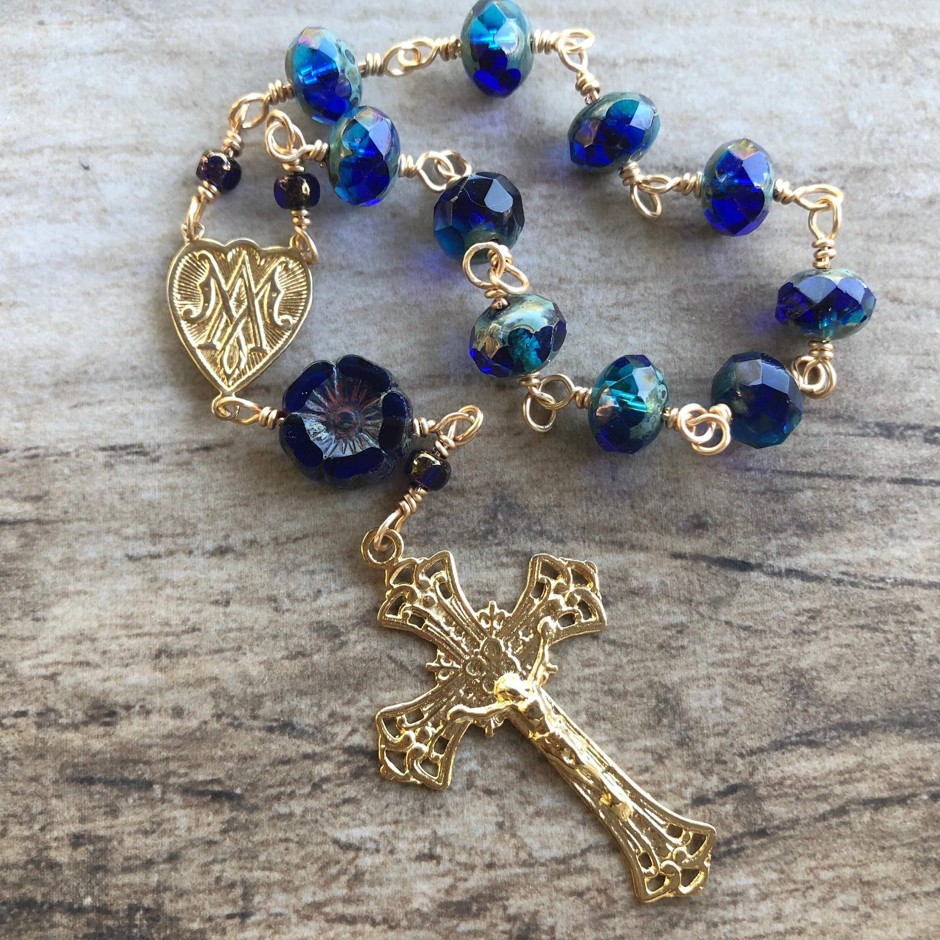 Hand Wire-wrapped One Decade Rosary Cobalt/capri Blue Czech - Etsy UK