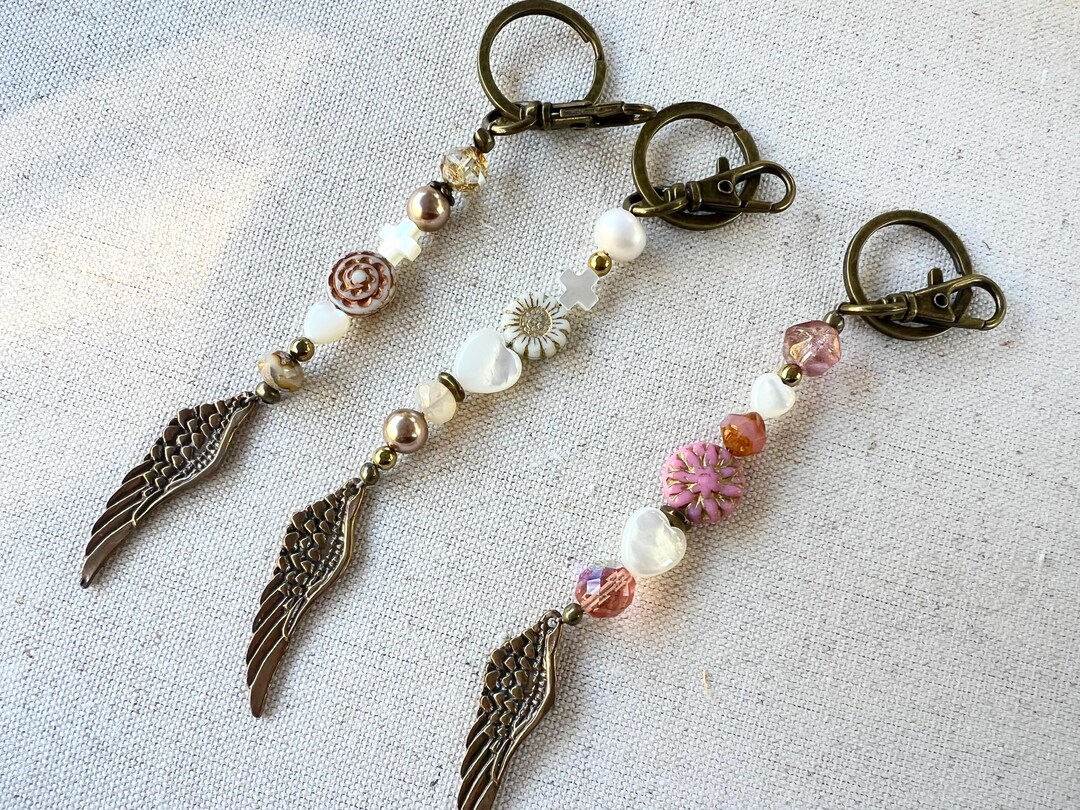 Bronze Angel Wing Key Ring Key Fob Purse Charm Czech Glass Crystals ...
