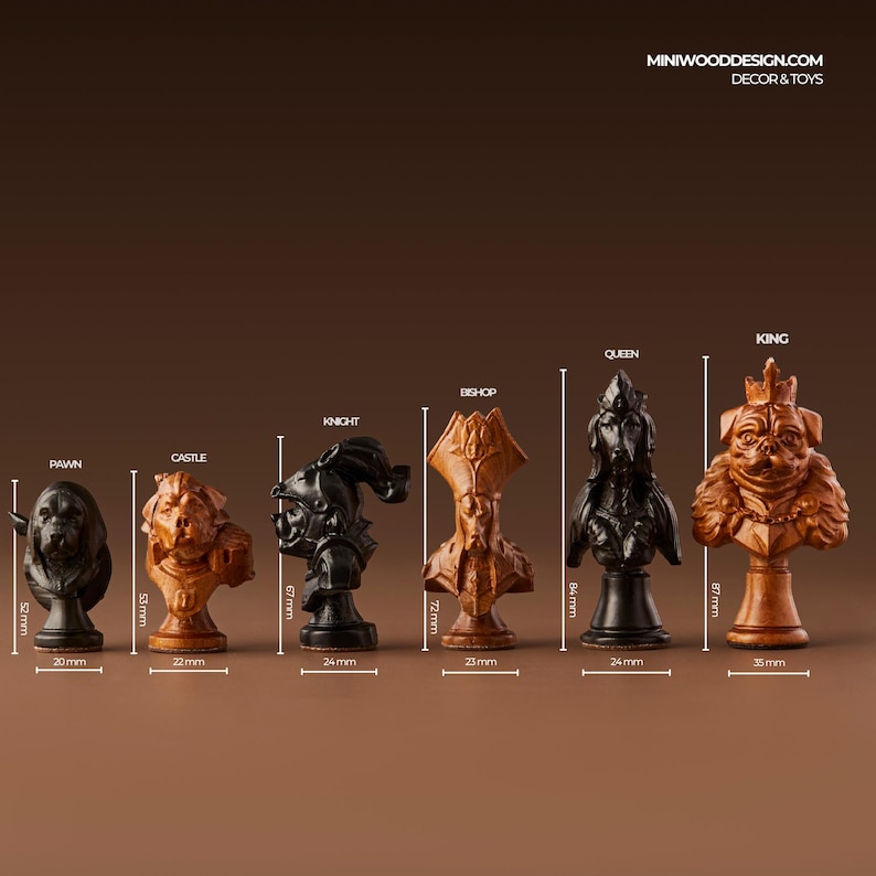 Dog Themed Chess Pieces Wooden Chess Pieces Premium Chess Pieces Dog ...