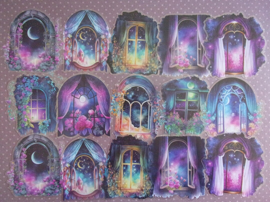 Stickers House Window Fairy Night Moon Purple Scrapbooking, Planner ...