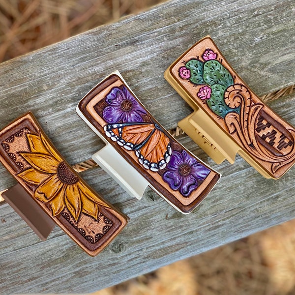 Leather Tooled Hair Clip - Etsy