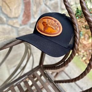 Tooled Leather Elk Patch Trucker Hat Ball Cap - Etsy