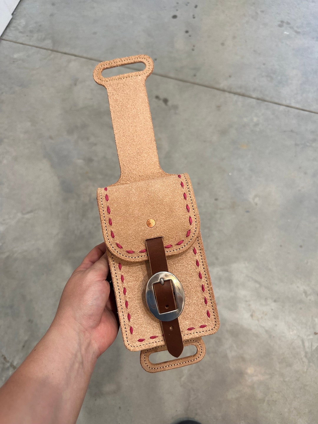 Rough Out Pink Buckstitched Leather Back Cinch Phone Case - Etsy