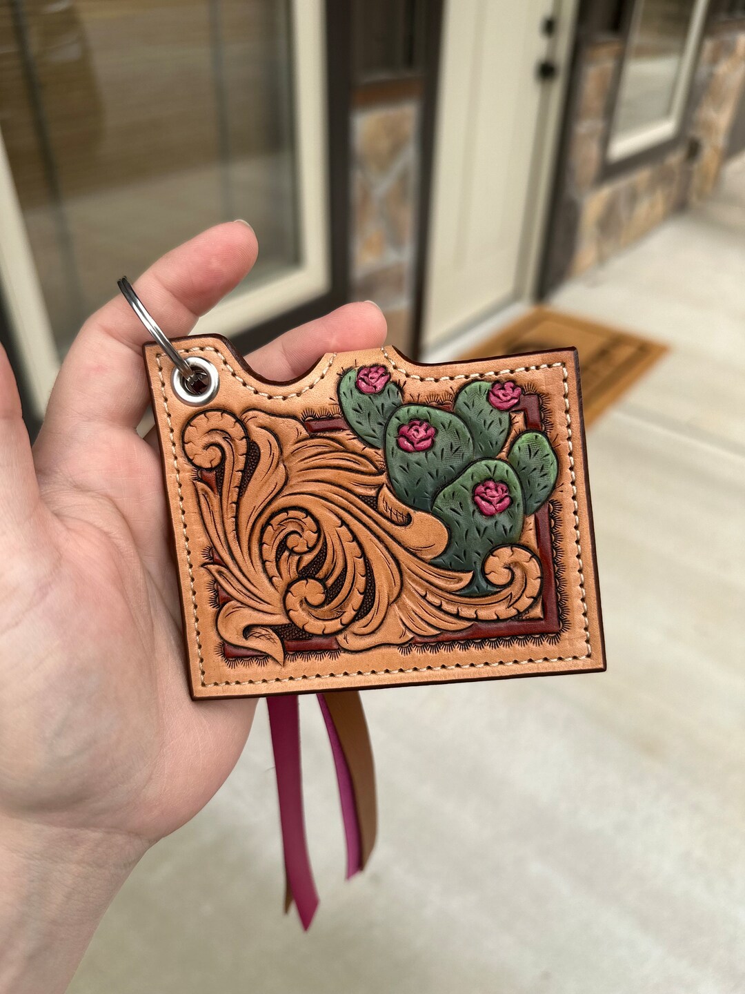 Tooled Leather Cactus Keychain Wallet - Etsy