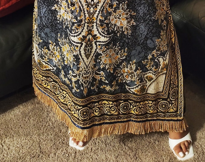 Hebrew Israelite Women's Gray & Gold Kaftan Dress, With Gold Fringes, X ...