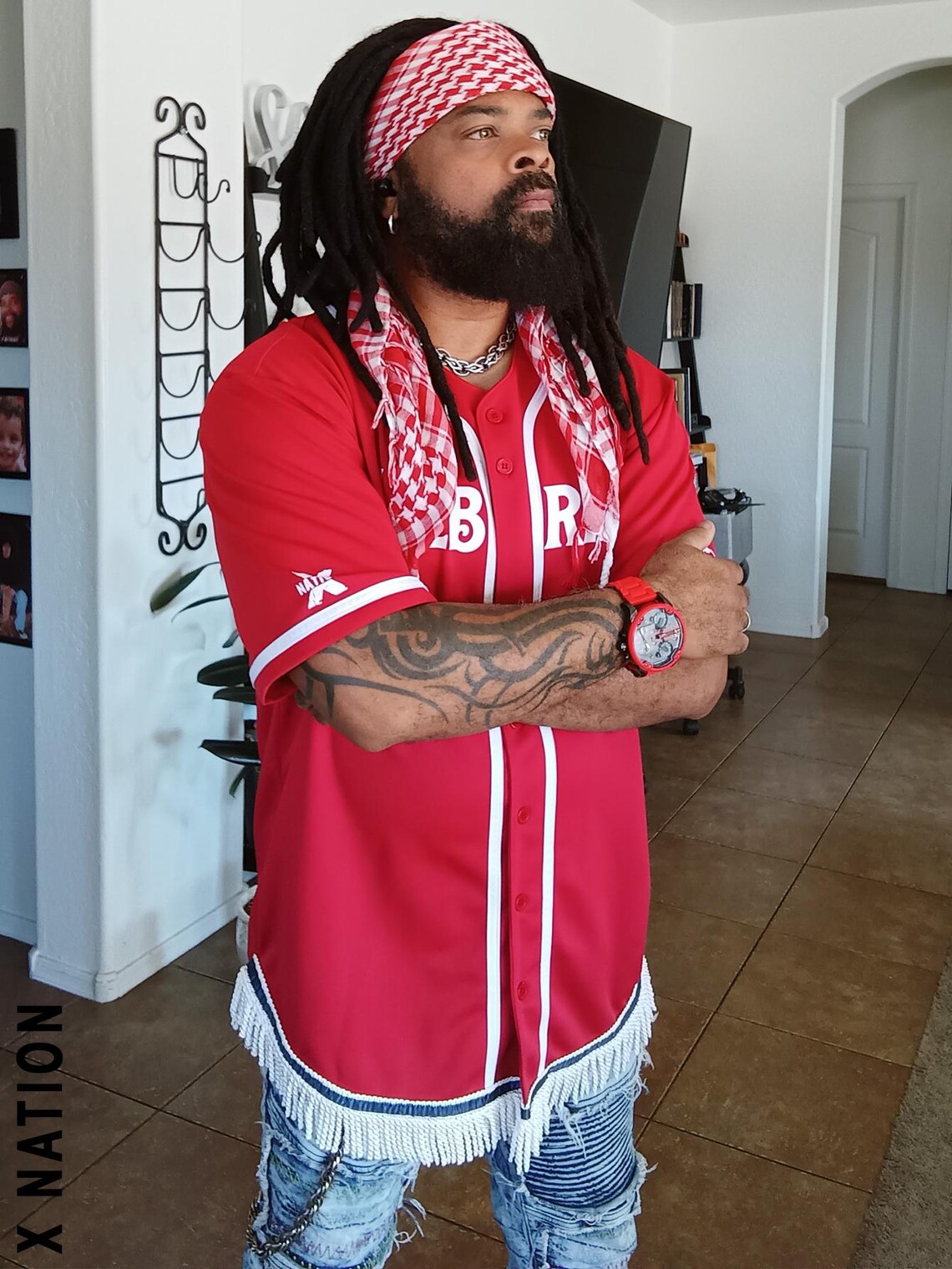 Hebrew Israelite Baseball Jersey Red With White Fringes, X Nation Brand ...