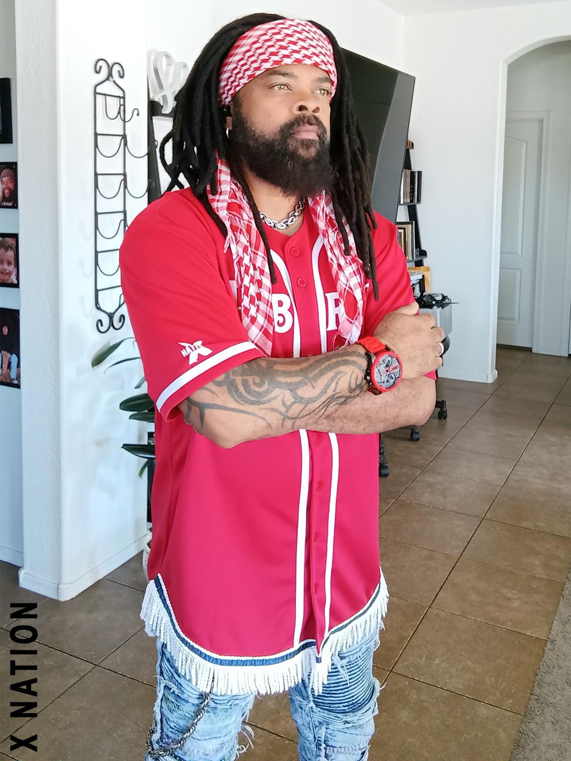 Hebrew Israelite Baseball Jersey Red With White Fringes, X Nation Brand ...