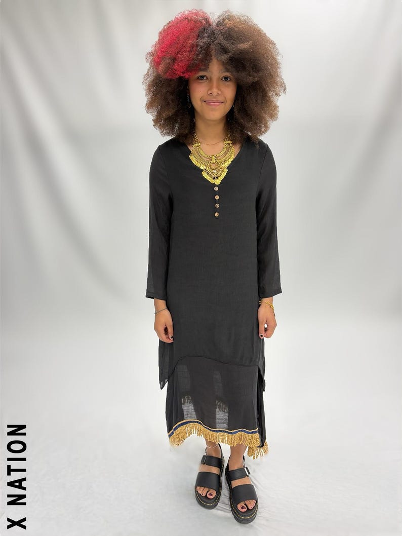 Hebrew Israelite Linen Dress, Gold Fringes, X Nation, 12 Tribes of ...