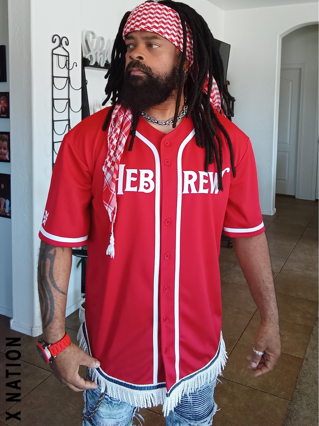Hebrew Israelite Baseball Jersey Red With White Fringes, X Nation Brand ...